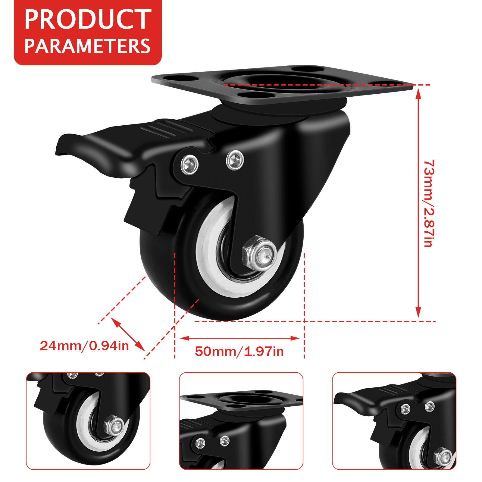 4X Castors Wheels 2" Heavy Duty Fixed/Swivel/Brake Caster Wheels Cart ...