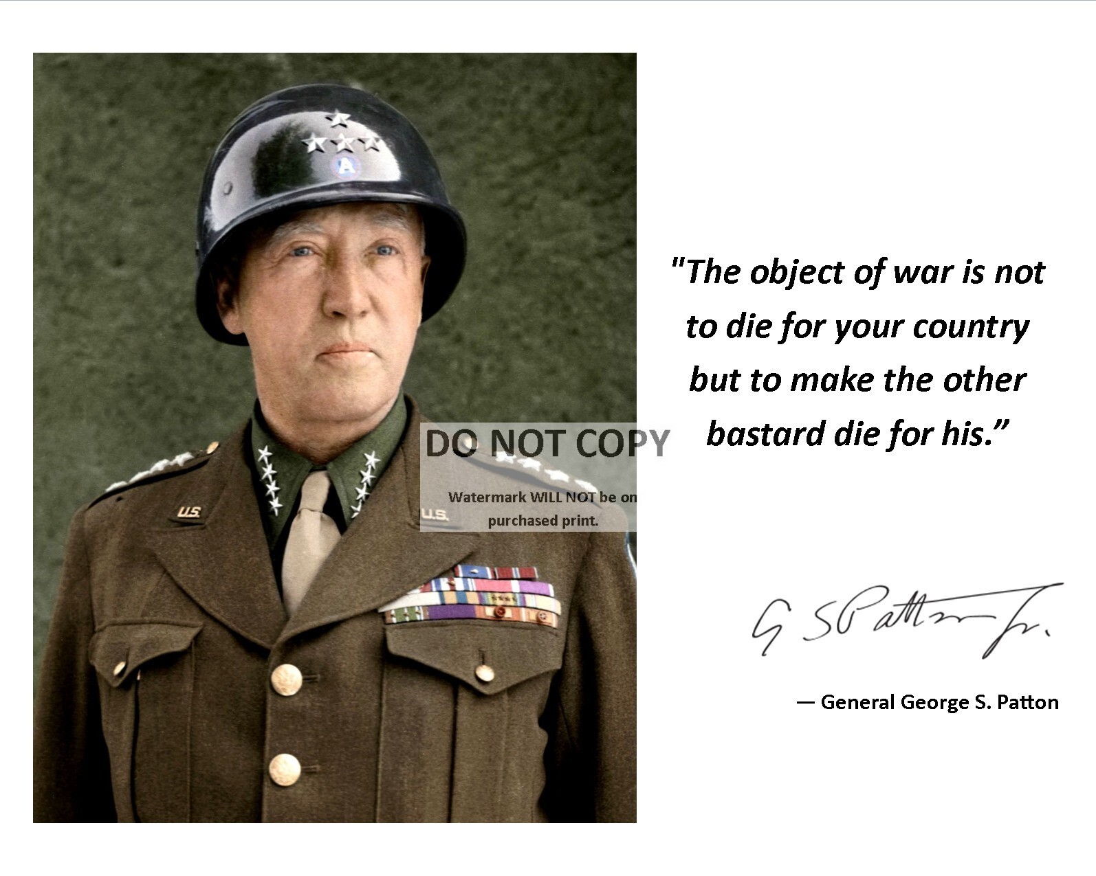GENERAL GEORGE S. PATTON QUOTE W/ FACSIMILE AUTOGRAPH - 8X10 PHOTO ...