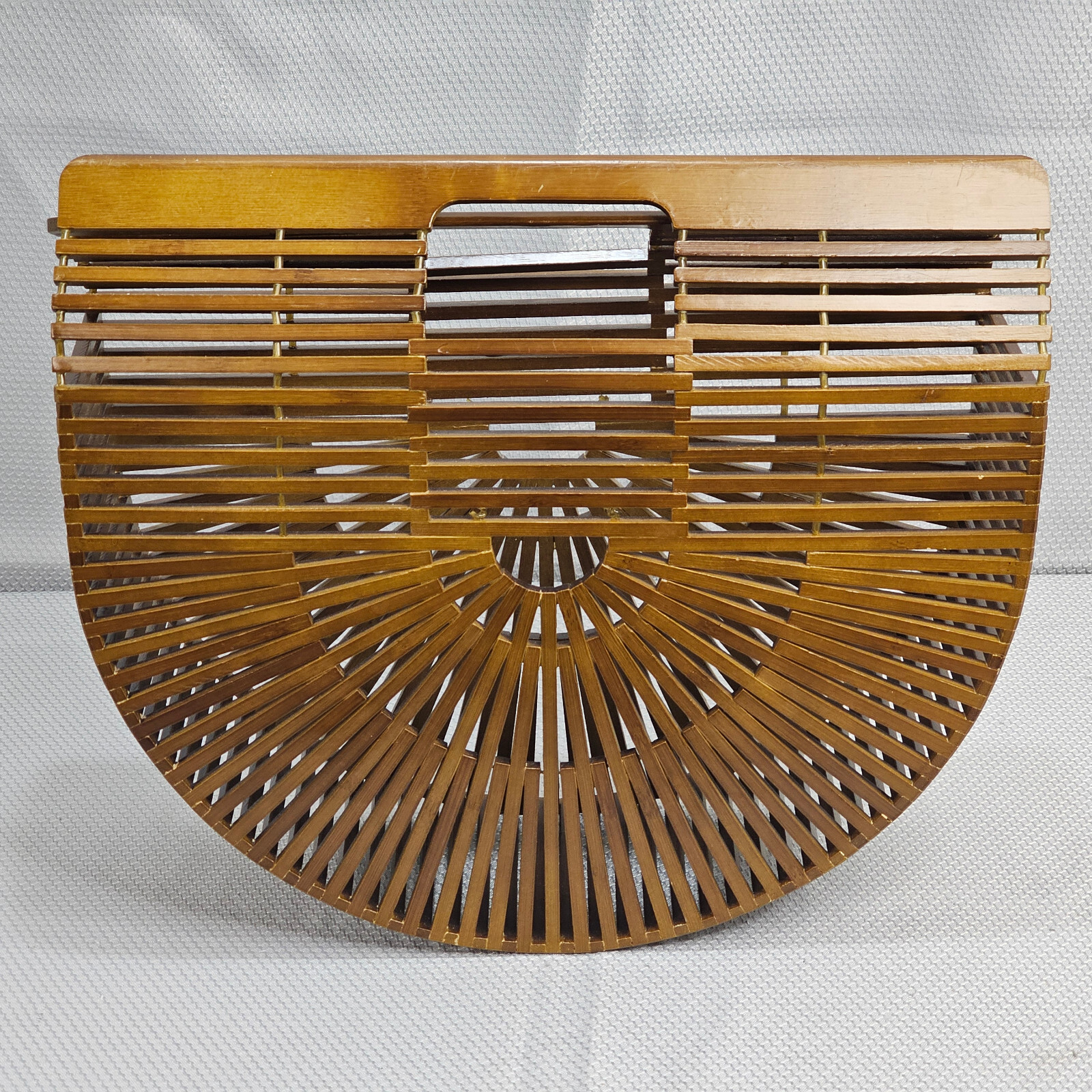 Vintage Wooden Bamboo Slatted Half Moon Purse Handbag… - Gem
