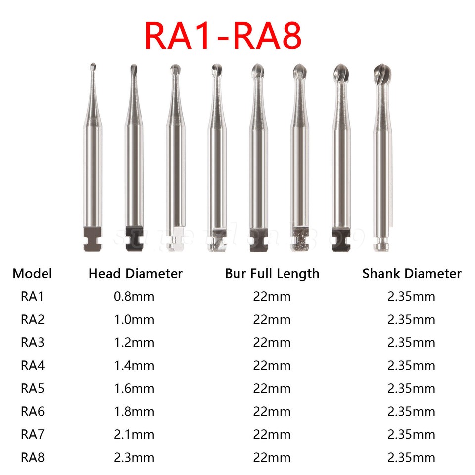 Dental Round Carbide Bur for Slow Speed Latch Type Handpiece RA 1# - 8 ...