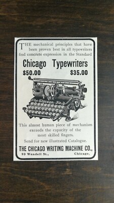 Vintage 1904 Chicago Typewriters Chicago Writing Machine Original Ad ...