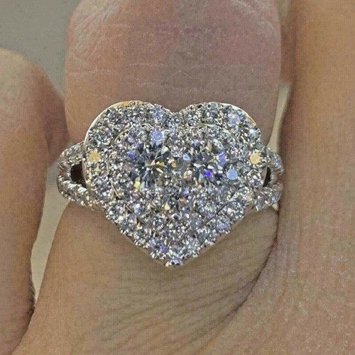 1.55 CT Round Cluster Heart Shape Cubic Zirconia Engagement Ring 18K ...
