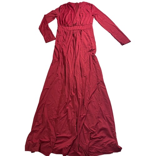 SILUI Women Long Sleeve Deep V Neck High Double Slit Maxi Dress Red L ...