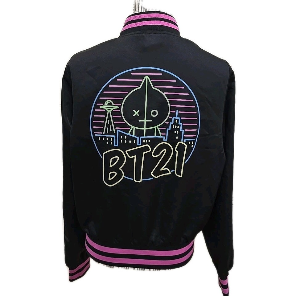 BTS BT21 Black & Pink Members Bomber Jacket Girls Medium Anime Style K ...