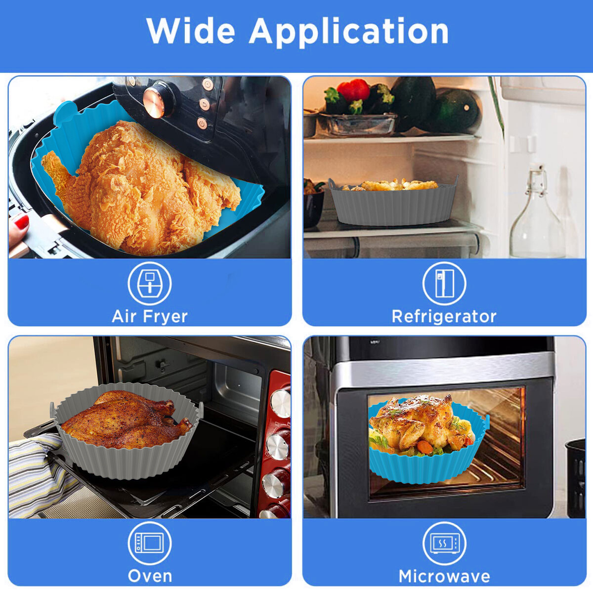 2Pcs Air Fryer Silicone Pot with Handle Reusable Air Fryer Liner Heat ...