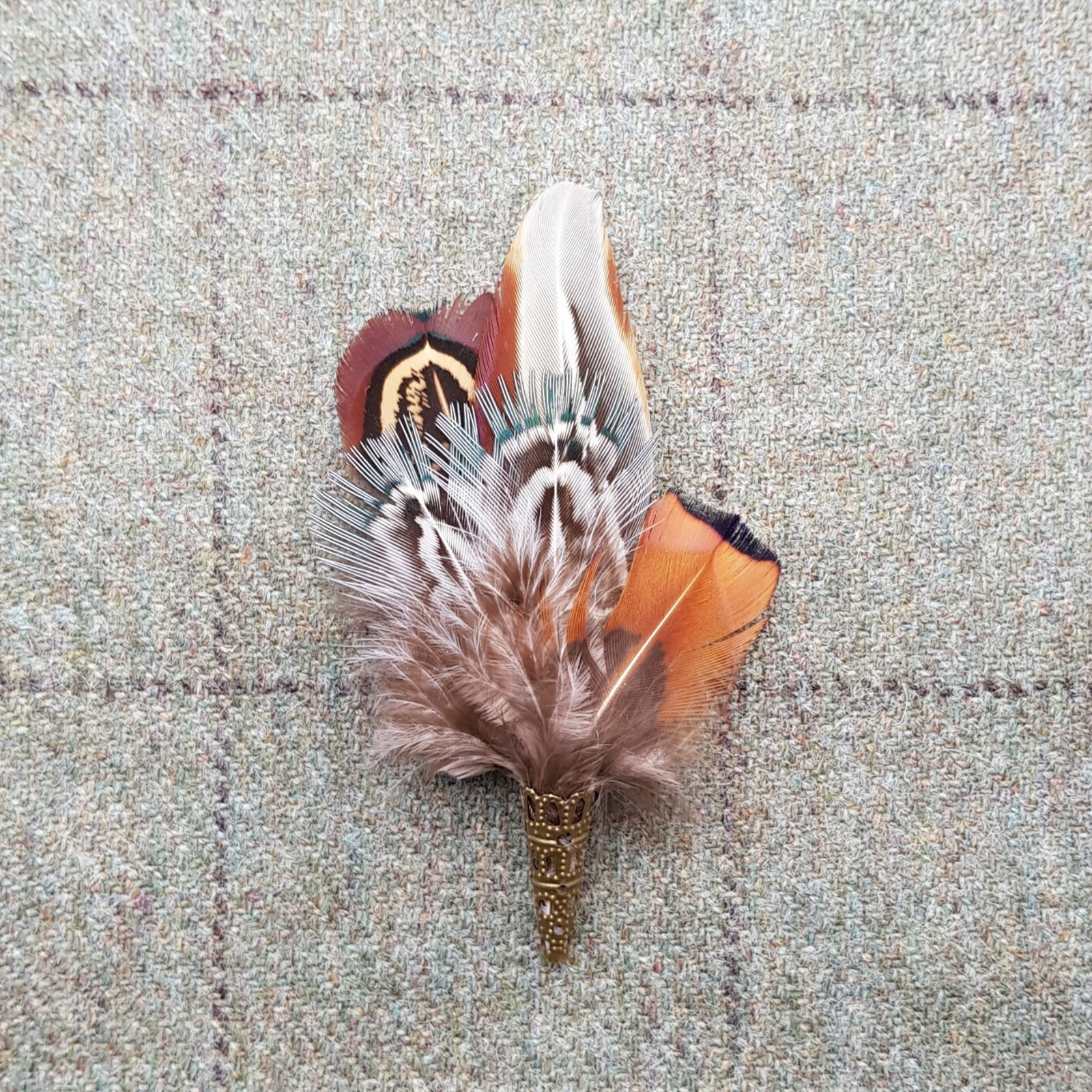 Pheasant feather brooch hat pin lapel pin buttonhole cape pin Country ...