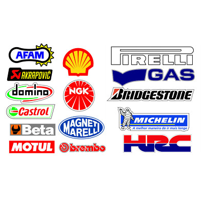 kit 30 adesivi Aufkleber STICKER sponsor tecnici moto hrc akrapovic bmc ...