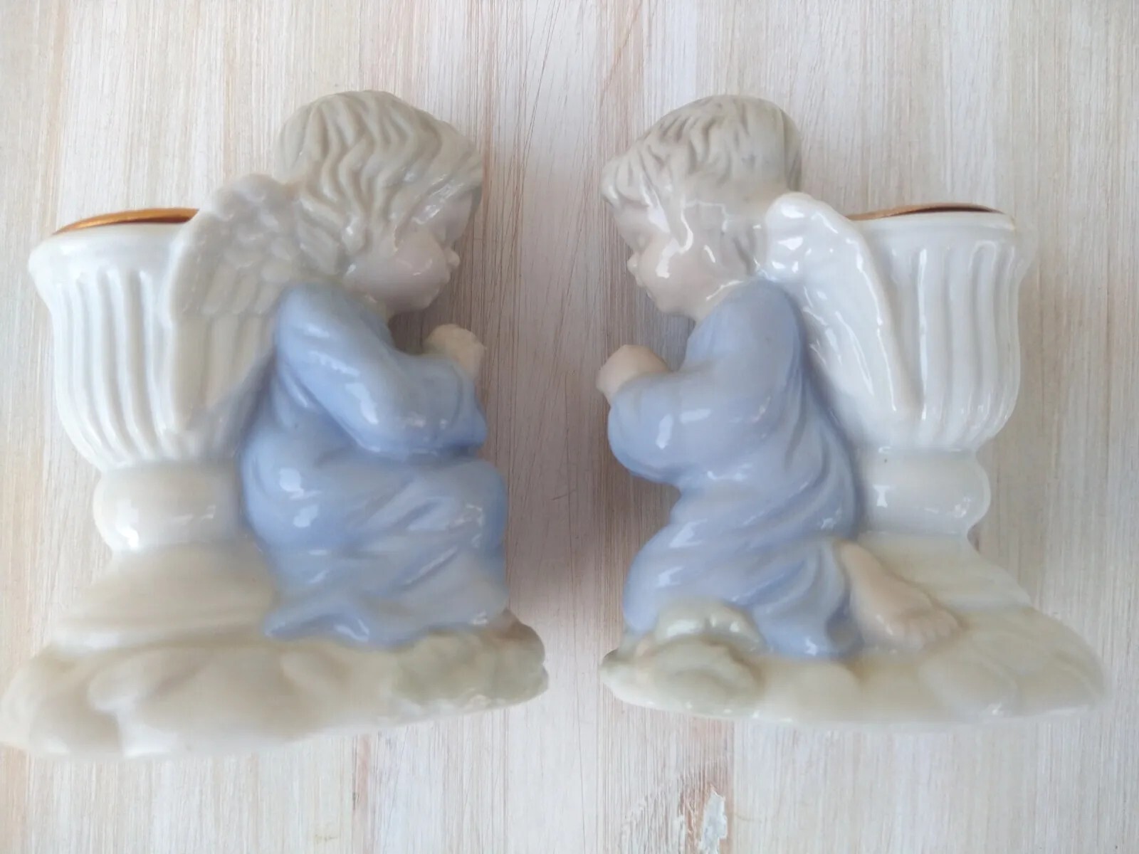 CLEARANCE!! VTG Porcelain Boy Girl Angels Candleholders Blue White 4 ...