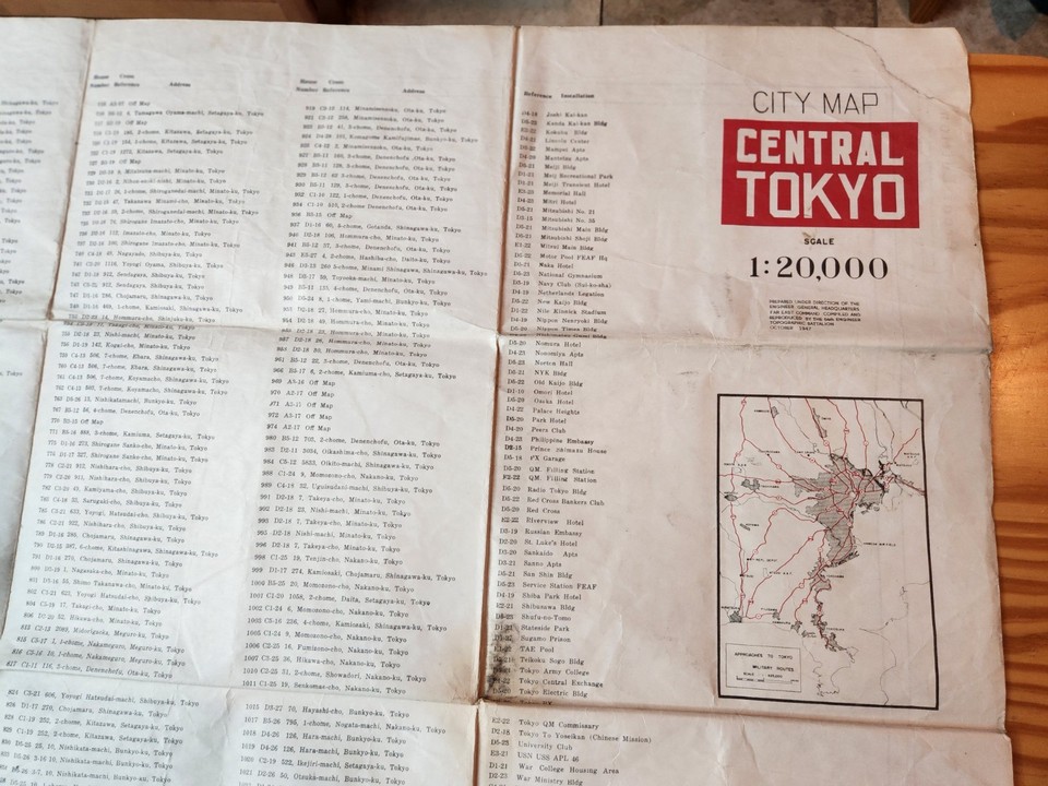 1947 City Map of Tokyo Japan w/Military Installations- Occupation Era ...