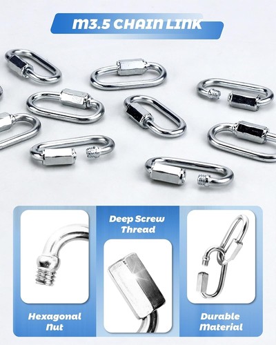 20 Pack 304 Stainless Steel M3.5 Chain Link, 1/8 Inch D Shape Locking ...