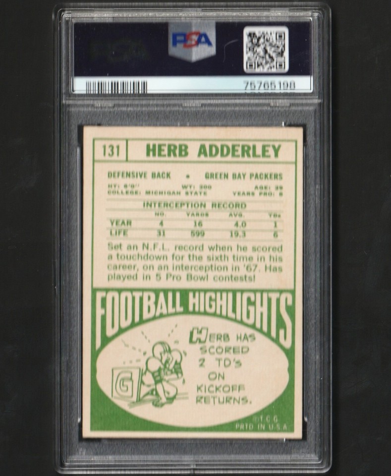 1968 Topps #131 Herb Adderly Packers Ex-Mt PSA 6 | eBay