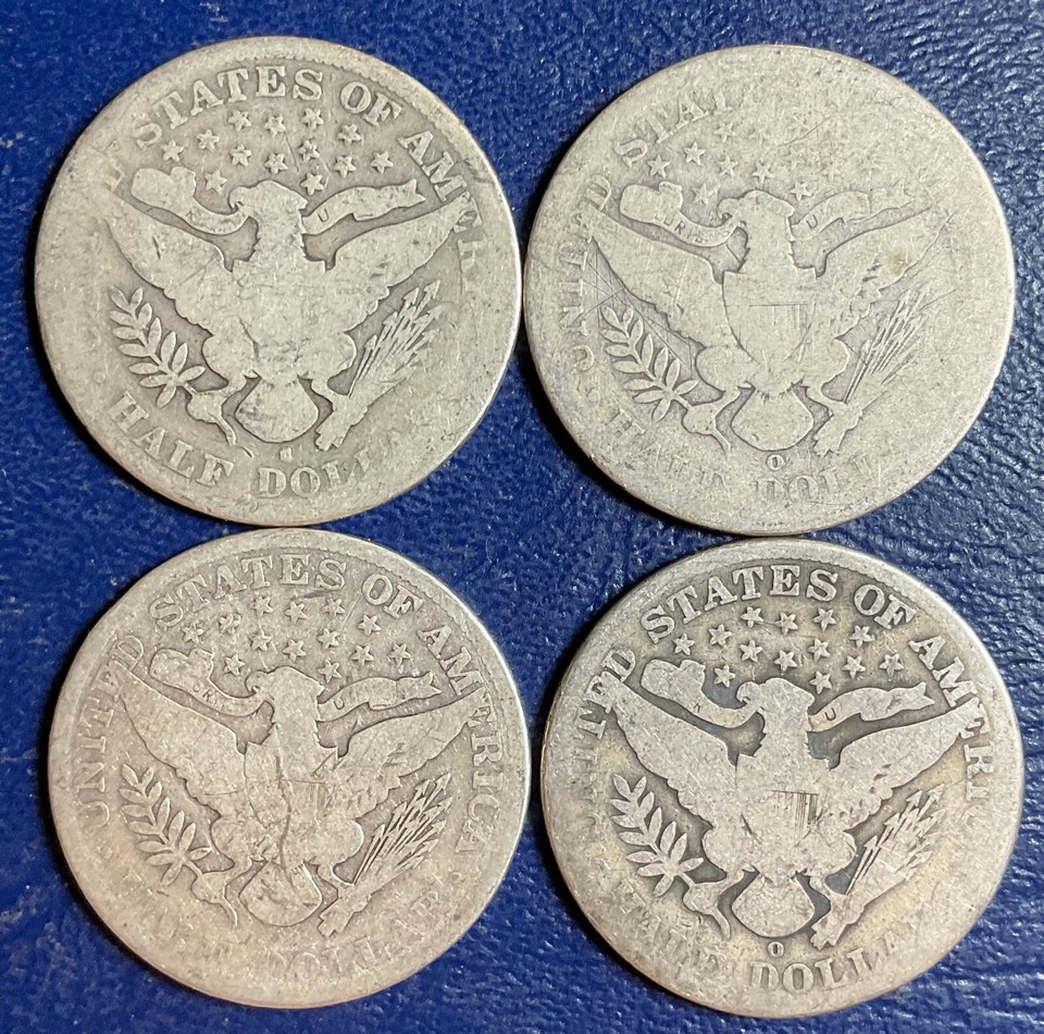 Set Lot 4 FOUR Barber Half Dollars 1894-S 1903-O 1908-S 1909-O silver ...