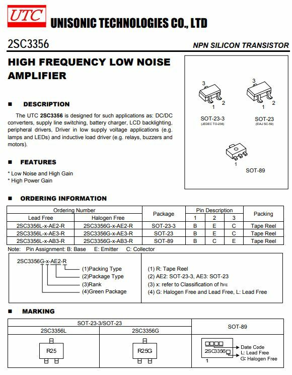 2SC3356 R25 20V 100mA 200mW NPN High Frequency Silicon Transistor SMD ...