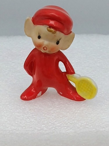 Vintage Japan Pixie Elf with Tennis Racket Red Ceramic Figurine 1950's ...
