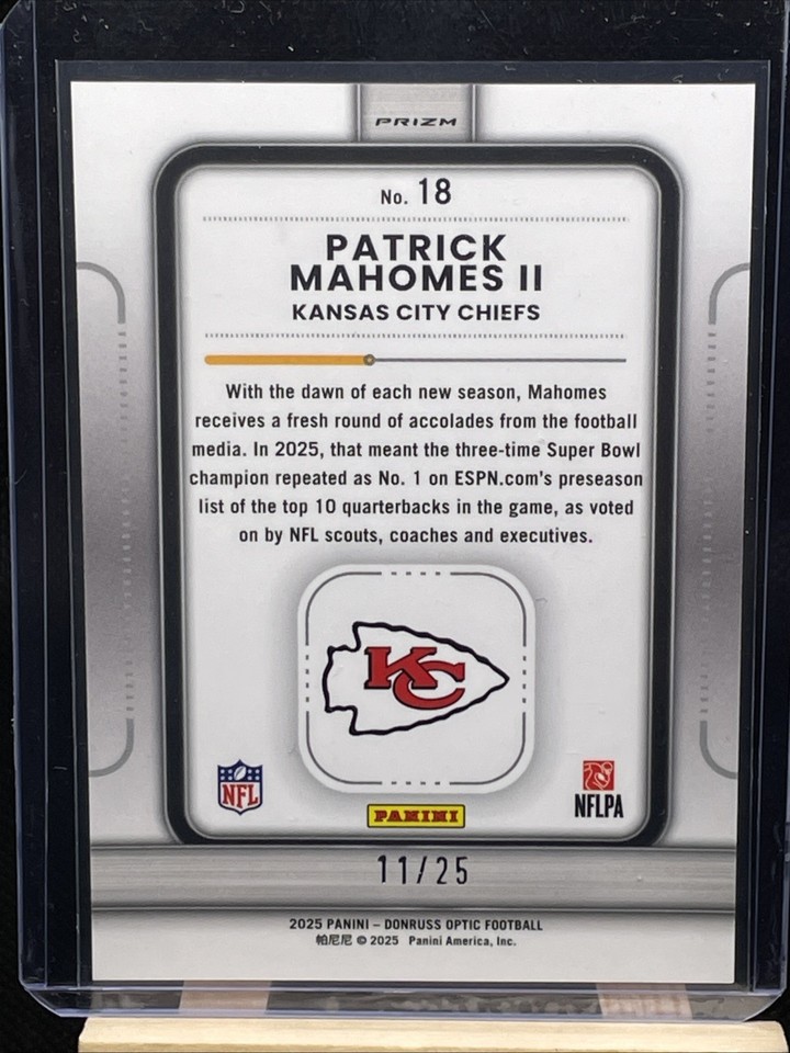 2025 Panini Donruss Optic Patrick Mahomes Play Action Purple Stars FOTL ...