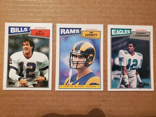 3 1987 Topps Football Rookie Cards. Kelly, Everett, Cunningham. Good ...