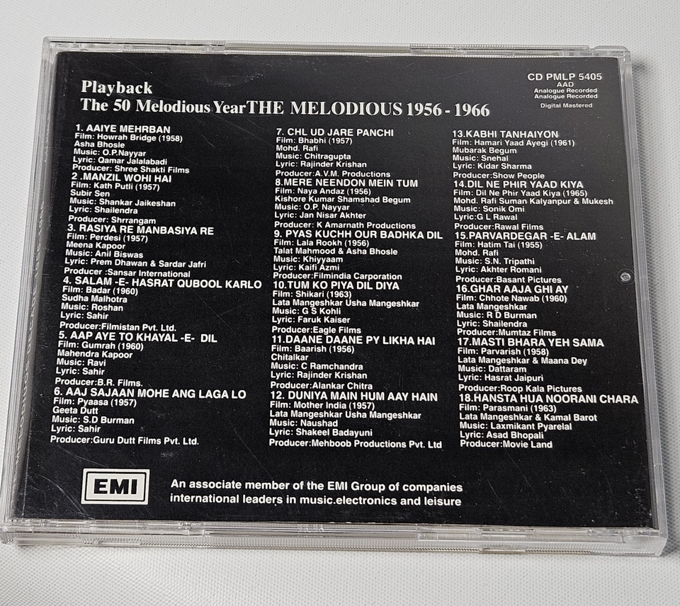 Play Back: The Melodious Decade 1956-1966 - Bollywood Hits Audio CD EMI | eBay