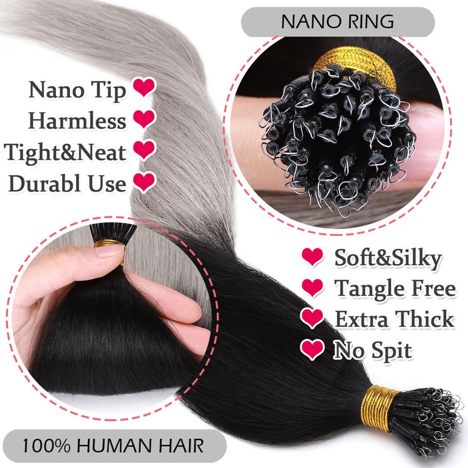 1G Nano Ring Beads Russian 100% Remy Human Hair Extensions Micro Loop ...