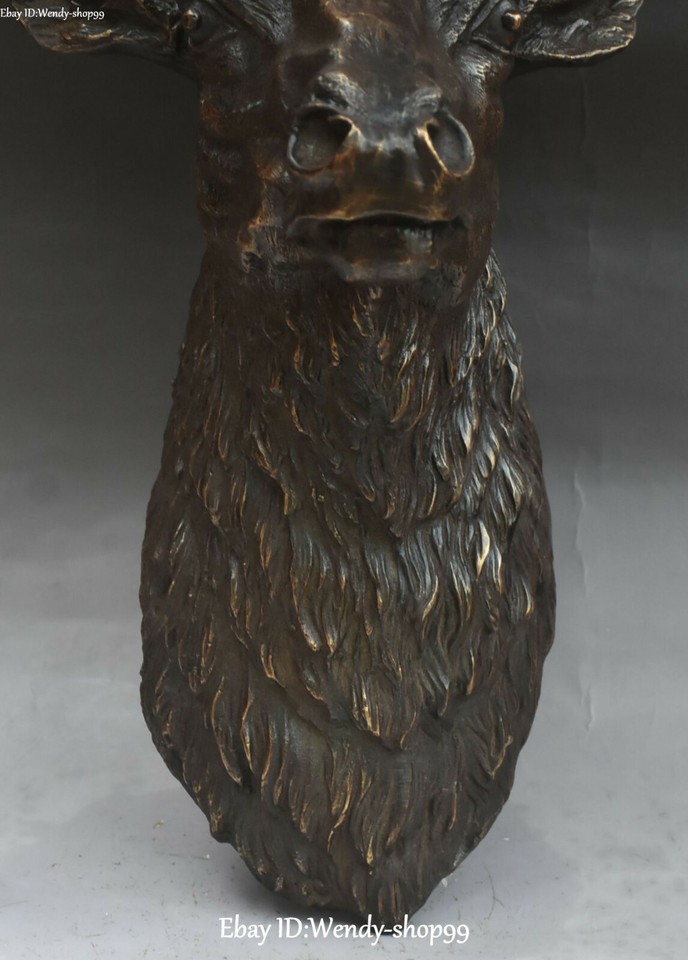 21" China Pure Bronze Cute Elk Deer Head Wapiti Moose Animal Half Bust ...