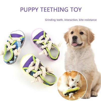 Shoe Shape Dog Squeak Toy With Cotton Rope Knots Dog Slippers Chew Toy ...