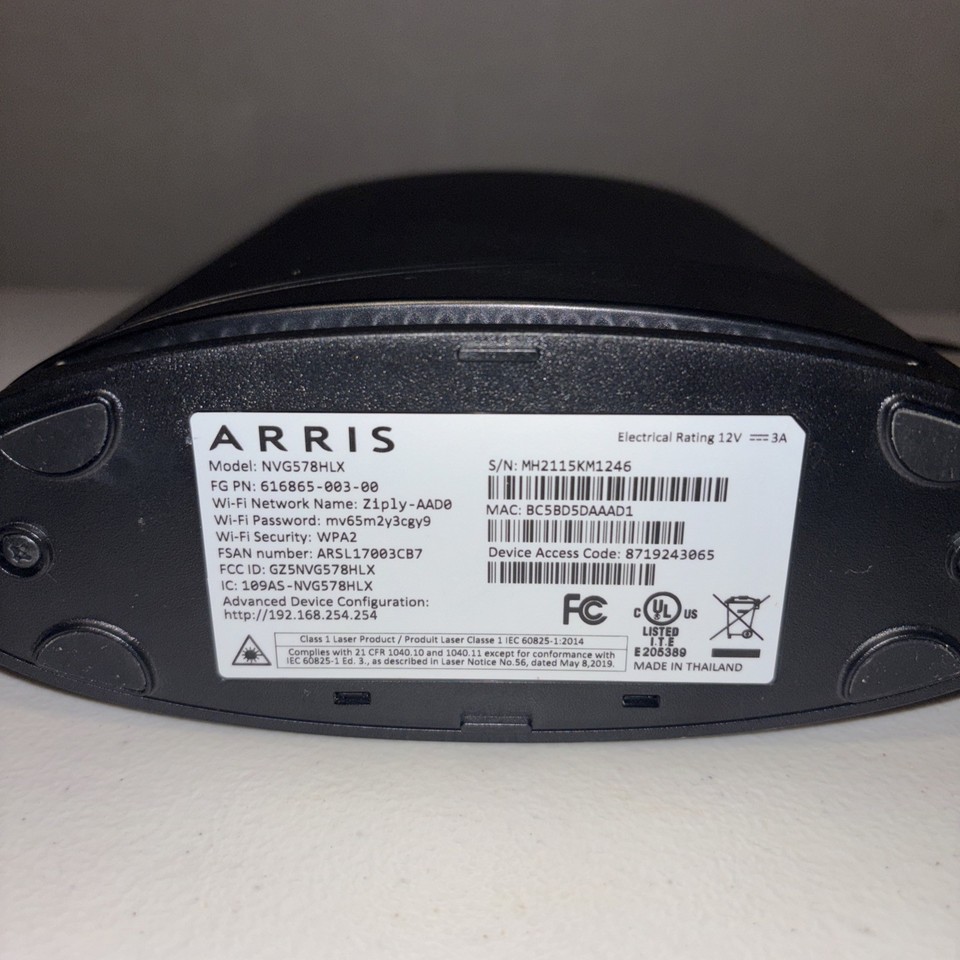 Arris NVG578LX Ziply Fiber Gateway WiFi 6 Wireless Router w/ Power cord ...