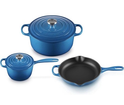 Le Creuset Signature Enameled Cast Iron Marseille Blue 5-Piece Cookware ...