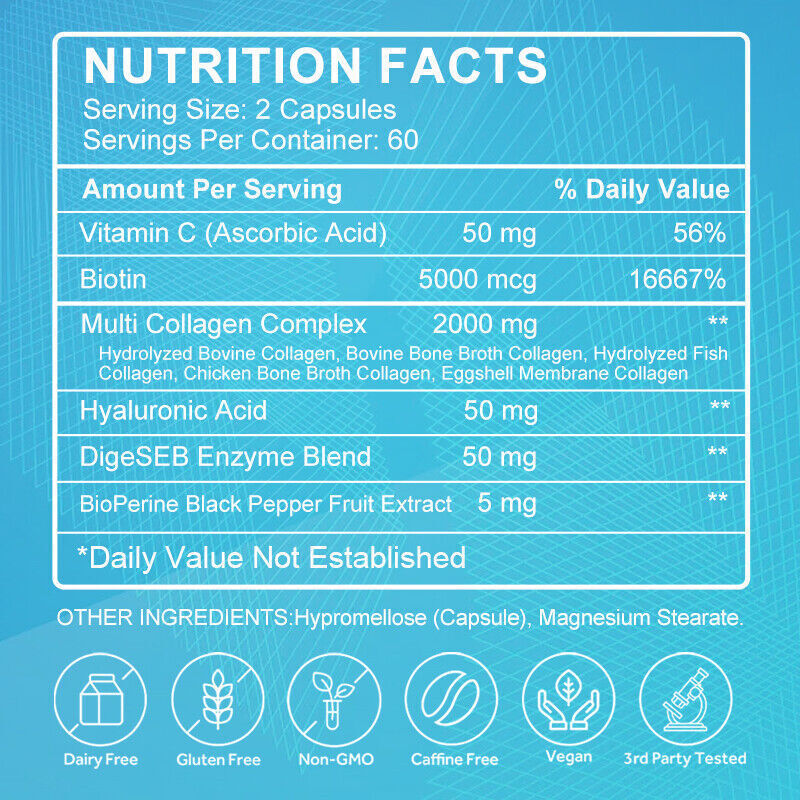 Multi Collagen Peptides-120 Capsules-Type I,II,III,V,X Anti-Aging ...