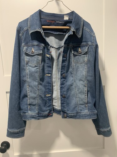 Wrangler Authentics Denim Jacket Women's Large Stretch Button Up Blue ...