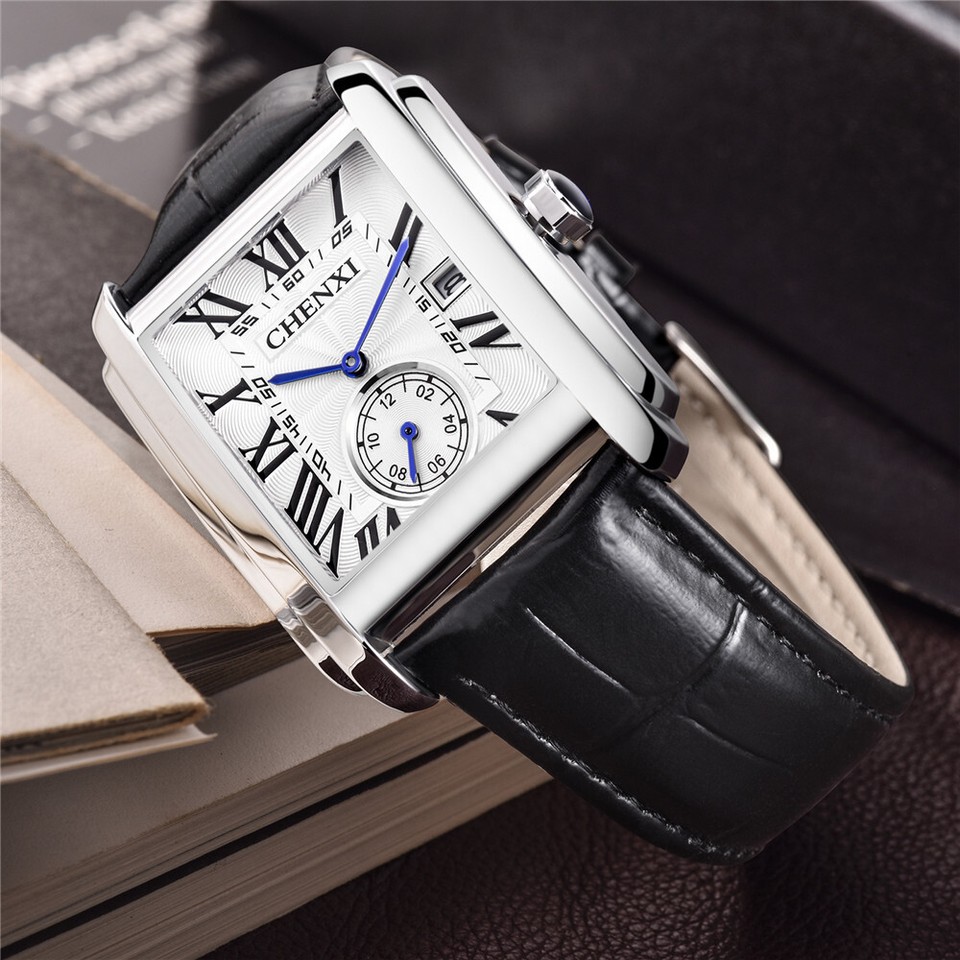 CHENXI Men Watch Roman Numeral Quartz Wristwatch Male Business Leather ...