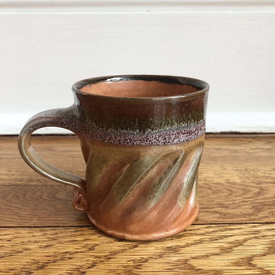 Handmade Studio Pottery Mug Swirl Design Earthy Glaze Stoneware Coffee ...