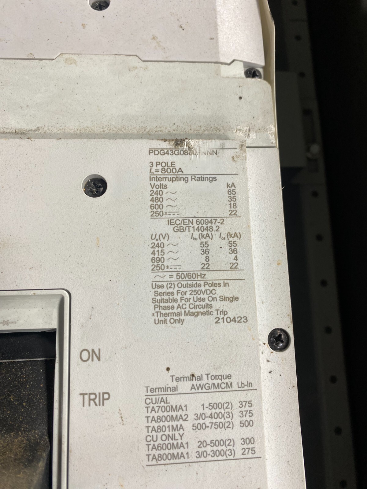 Eaton PRL4 Panelboard 800A 480/277V 3PH 3R Enclosure PDG43G0800FNNN CAN ...