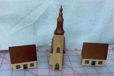 German Echte Erzgebirgische Handarbeit Wooden Church With 2 Houses TLC ...