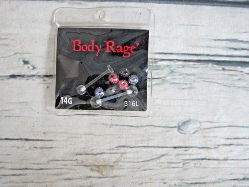 Body Rage 14G acrylic posts pink, black and silver stainless balls ...