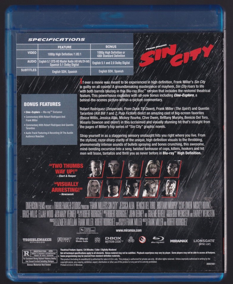 Frnk Miller's Sin City - 2005 Bluray - Mickey Rourke, Bruce Willis ...