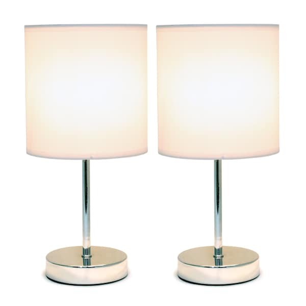 SIMPLE DESIGNS LT2007-WHT-2PK Chrome Mini Basic Table Lamp with Fabric ...