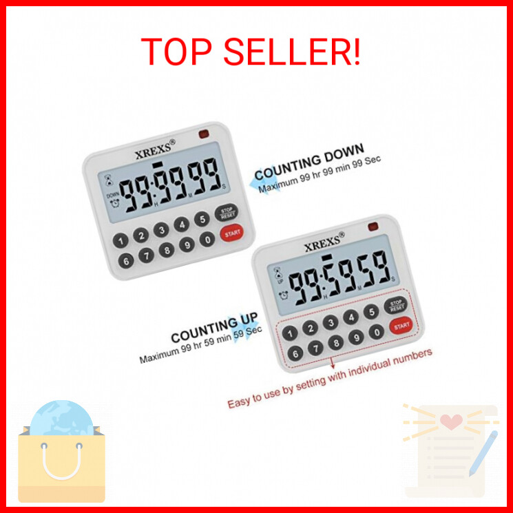 XREXS Digital Kitchen Timer Magnetic Countdown Up Cooking Timer Loud ...