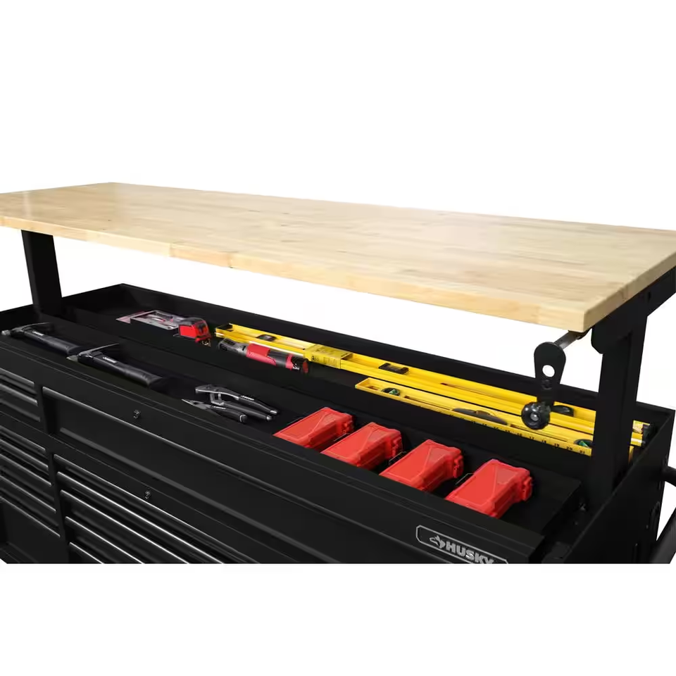 Work Bench Tool Chest Hard Wood Solid Top 72x24 in 18 Drawer Matte ...