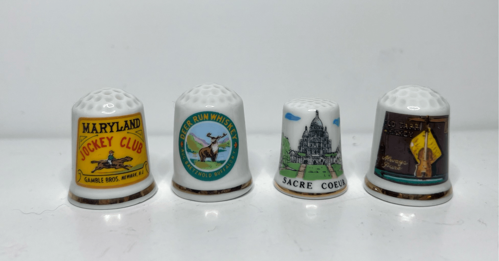 Vintage Bone China Thimble Lot of (4) Sacre Coeur Deer old Tar Whiskey ...