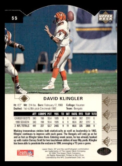 1994 Upper Deck SP Die Cut #55 David Klingler Cincinnati Bengals | eBay