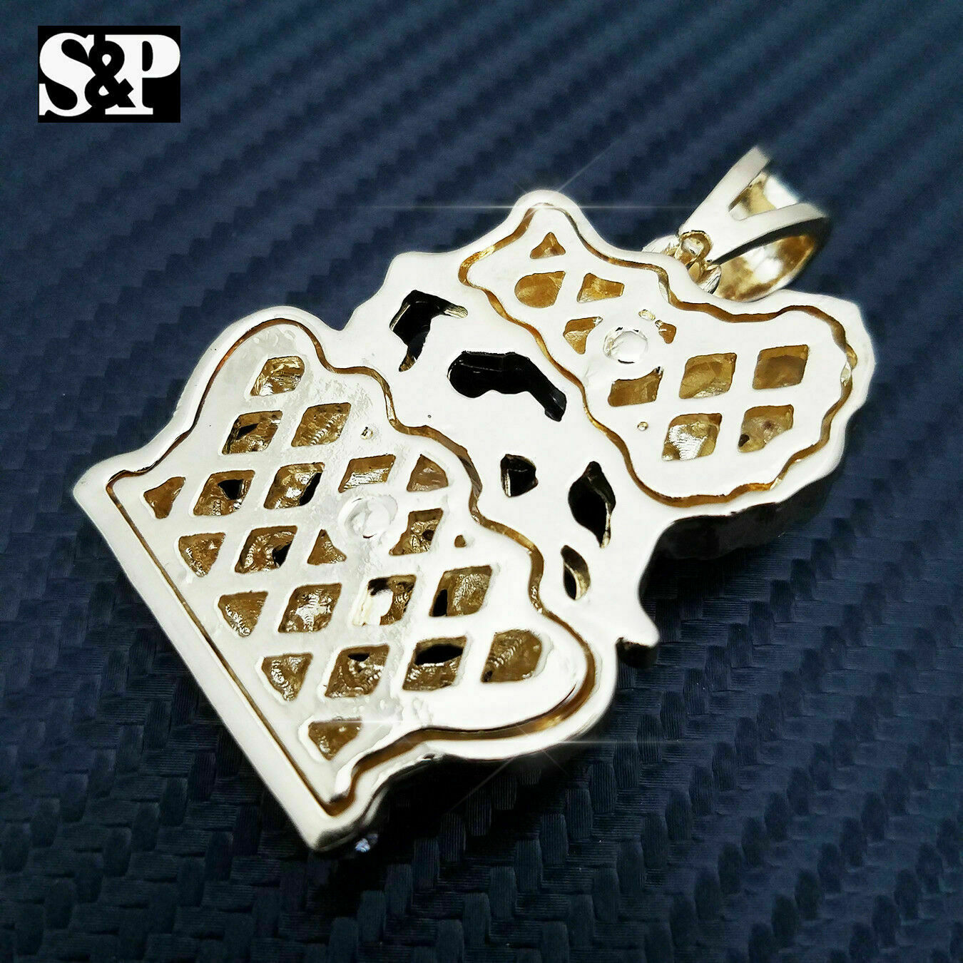 FULL ICED HIP HOP RAPPER'S 14K GOLD PLATED LION KING CROWN CHARM BLING ...