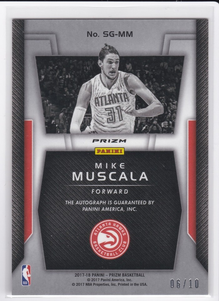 2017-18 Panini Prizm #SG-MM Mike Muscala Gold Prizm Auto 6/10 Atlanta ...