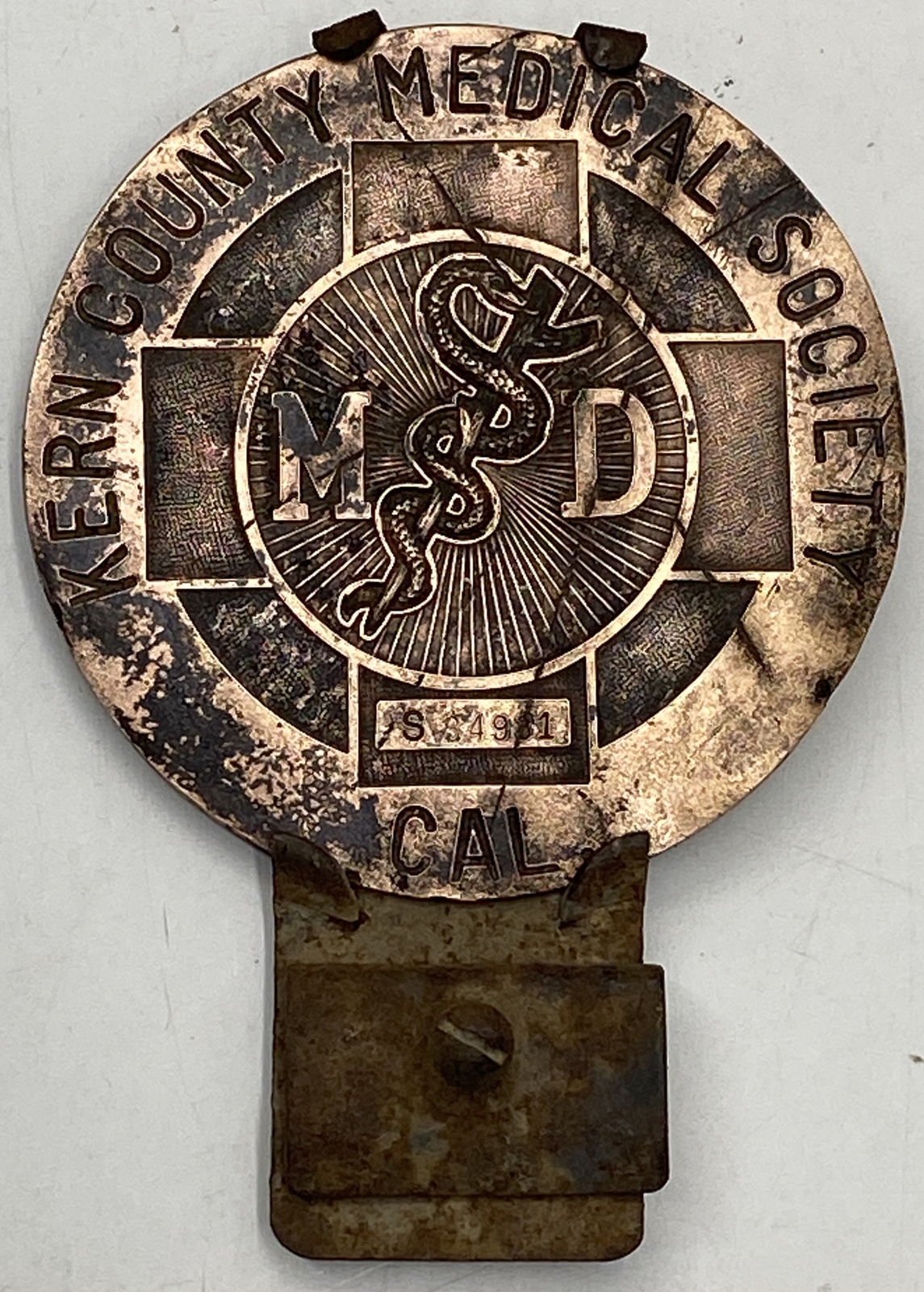 RARE BRASS NHL VINTAGE “ KERN COUNTY CAL.” MEDICAL SOCIETY License ...