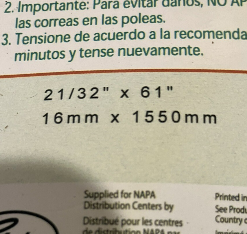 Napa 5L610W Heavy Duty FHP Mower Belt 21/32” x 61” NOS | eBay