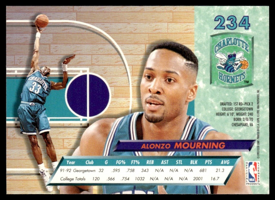 1993-94 Fleer Ultra Alonzo Mourning Rookie Charlotte Hornets #234 | eBay