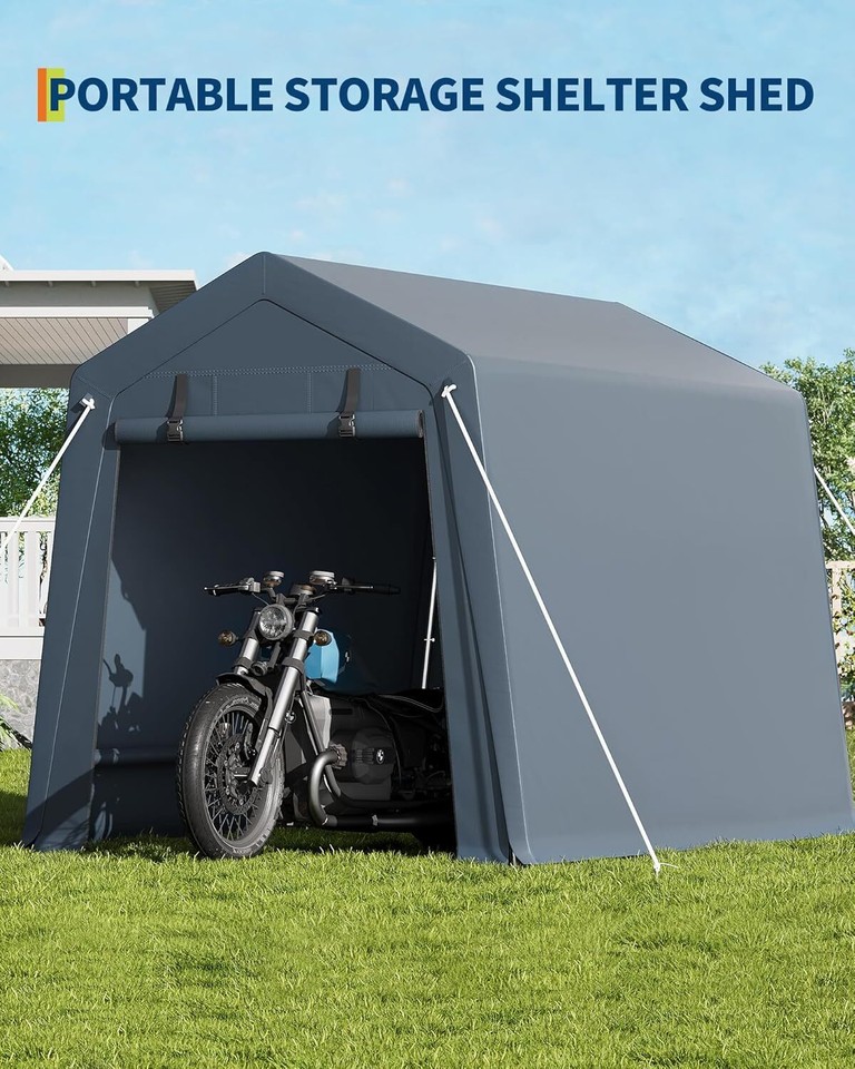 6x6 FT Outdoor Motorcycle Shelter Garage Shed Heavy-Duty w/Roll-Up ...