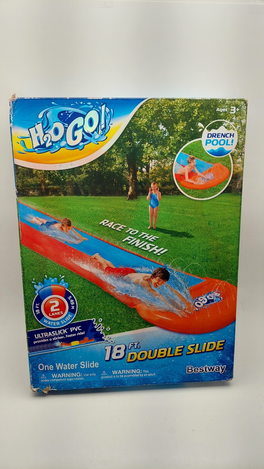 New Slip N Slide H2O GO 18ft Double Lane Water Slide And Drench Pool ...
