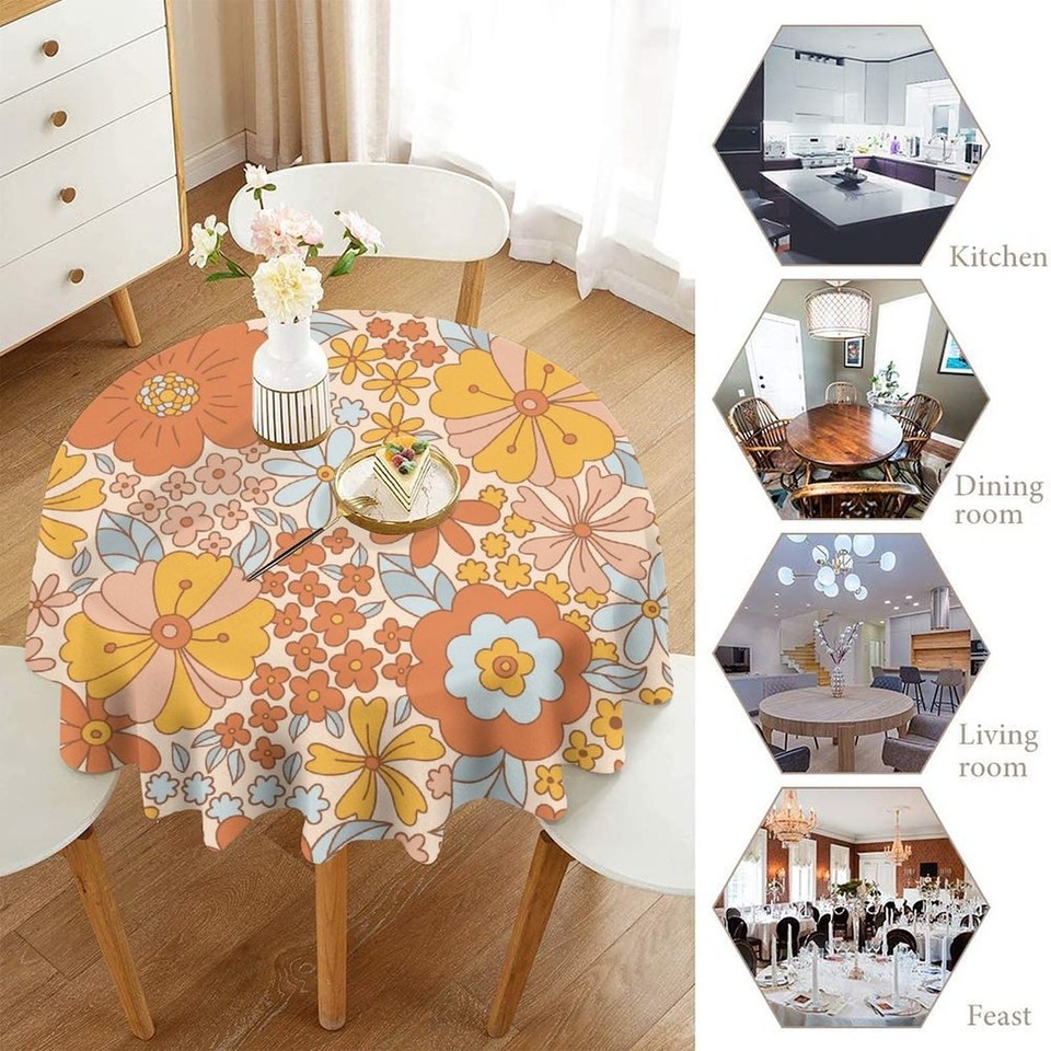 Retro 70s Floral Tablecloth, Hippie Summer Groovy Flower Print Table ...