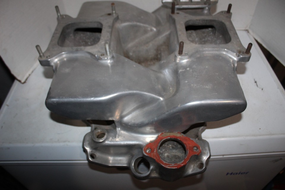 Vintage SBC cross ram intake POLISHED dual quad edelbrock offenhauser ...