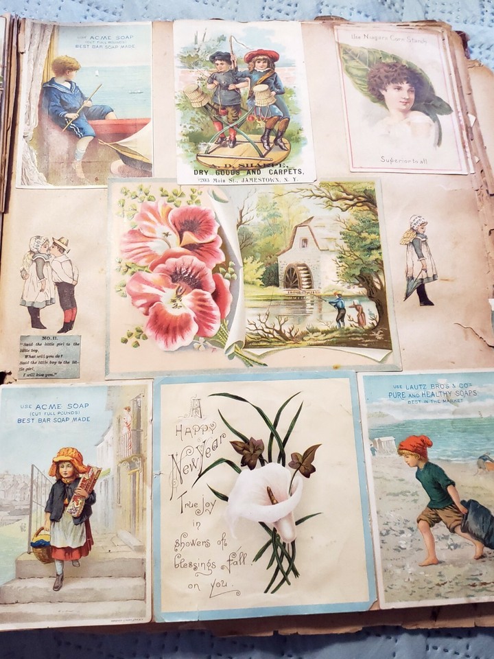 Antique Victorian Scrapbook Album 346 CLARK Trade Cards Die Cuts ...
