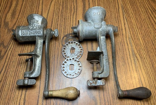 Vintage Meat Grinder Food Choppers Economy #20 & OVB #7 Cast Iron ...